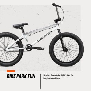 Mongoose Legion L20 Kids Freestyle BMX Bike, Intermediate Rider, Boys and Girls Bikes, 20-Inch Wheels, Hi-Ten Steel Frame, Micro Drive 25x9T BMX Gearing, White