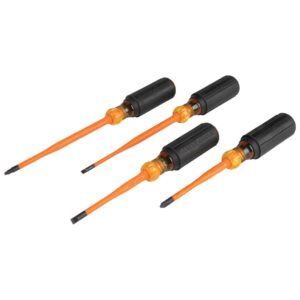 klein tools 33734ins 1000v slim tip insulated screwdriver set, phillips, cabinet, square slim-tip, cushion grip handle, 4-piece