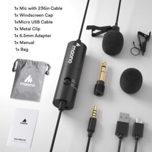 Lavalier Microphone Rechargeable, MAONO Omnidirectional Condenser Clip on Lapel Mic with LED Indicator for Podcasting, Recording, ASMR, Compatible with iPhone, Android, Smartphone, Camera, PC, AU-100R