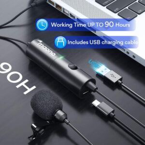 Lavalier Microphone Rechargeable, MAONO Omnidirectional Condenser Clip on Lapel Mic with LED Indicator for Podcasting, Recording, ASMR, Compatible with iPhone, Android, Smartphone, Camera, PC, AU-100R