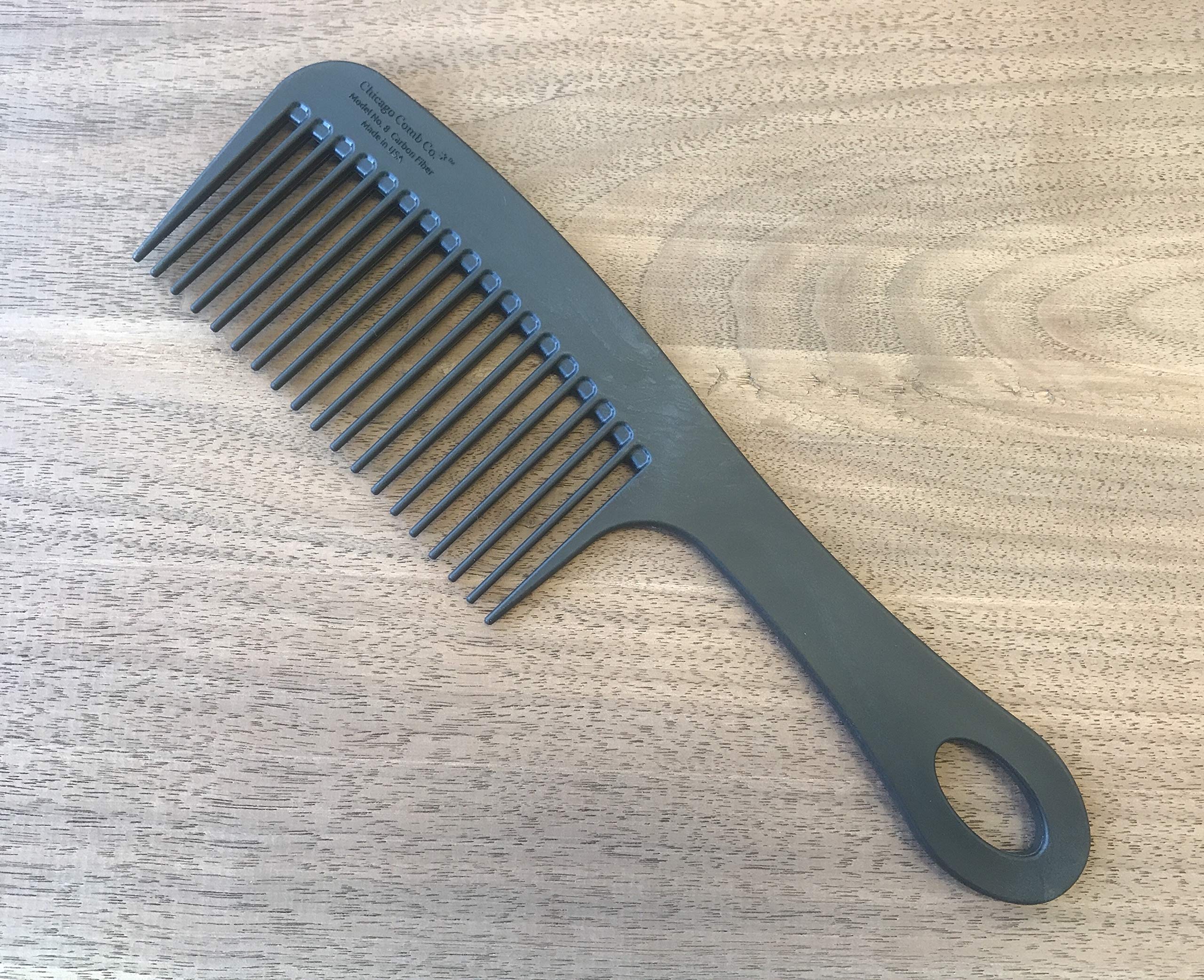 Chicago Comb Model 8 Carbon Fiber, Made in USA, Anti-static, Detangling & Shower comb, adds Lift & Volume, 8.5 inches (21.5 cm) long