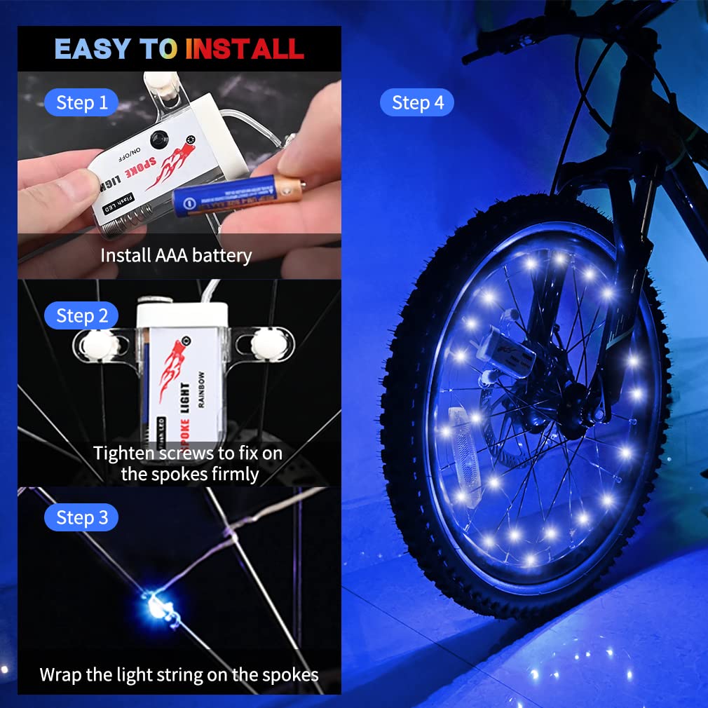 TINANA 2 Tire Pack LED Bike Wheel Lights Ultra Bright Waterproof Bicycle Spoke Lights Cycling Decoration Safety Warning Tire Strip Light for Kids Adults Night Riding (Blue 2pack)