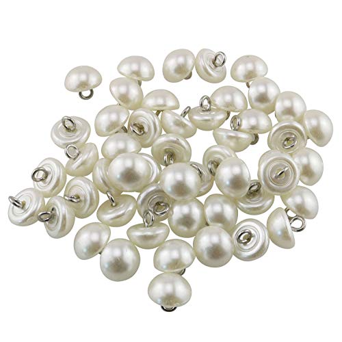 Tegg Half Domed Button 50PCS 10mm Cream-Coloured Half Ball Pearl Buttons with Metal Shank for Clothes, Craft, Sewing