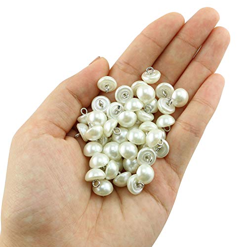 Tegg Half Domed Button 50PCS 10mm Cream-Coloured Half Ball Pearl Buttons with Metal Shank for Clothes, Craft, Sewing