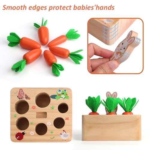 SKYFIELD Carrot Harvest Game Wooden Toy for Baby Boys and Girls 1 2 3 Year Old, Educational Shape Sorting Matching Puzzle Gift Toy with 7 Sizes Carrots.Great Montessori Toy for Toddlers 1-3