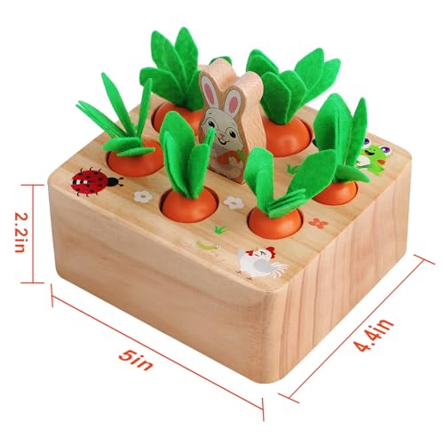 SKYFIELD Carrot Harvest Game Wooden Toy for Baby Boys and Girls 1 2 3 Year Old, Educational Shape Sorting Matching Puzzle Gift Toy with 7 Sizes Carrots.Great Montessori Toy for Toddlers 1-3