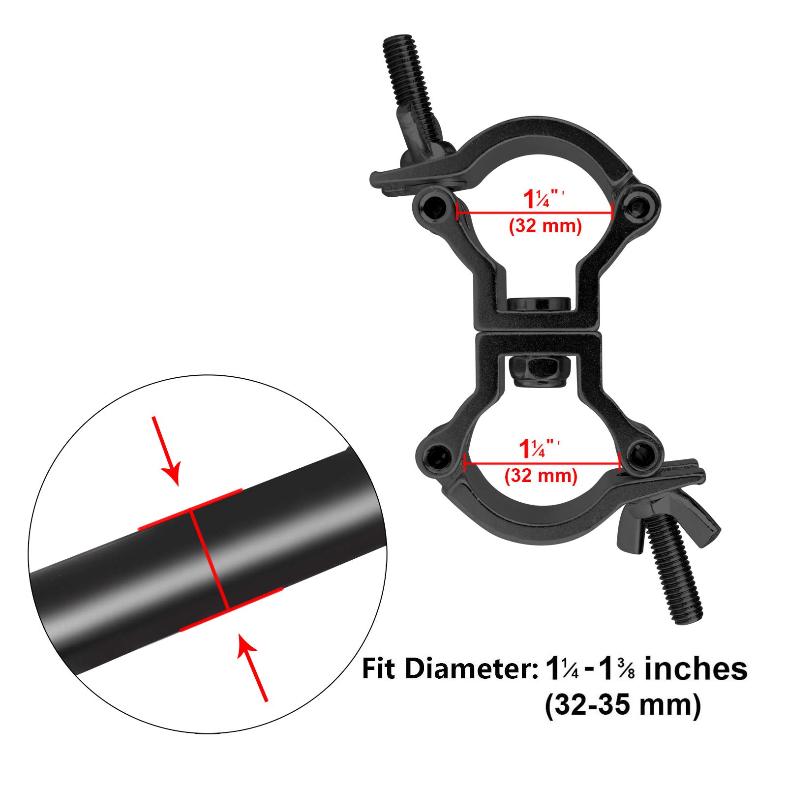 5 Pack Dual Swivel Clamp Turn As Needed Two 360 Degree Clamps Fits Pipe 1¼-1⅜"(32-35mm) Truss F24 Aluminum Alloy, Max.Load 110lb, TUV Certificated, Black