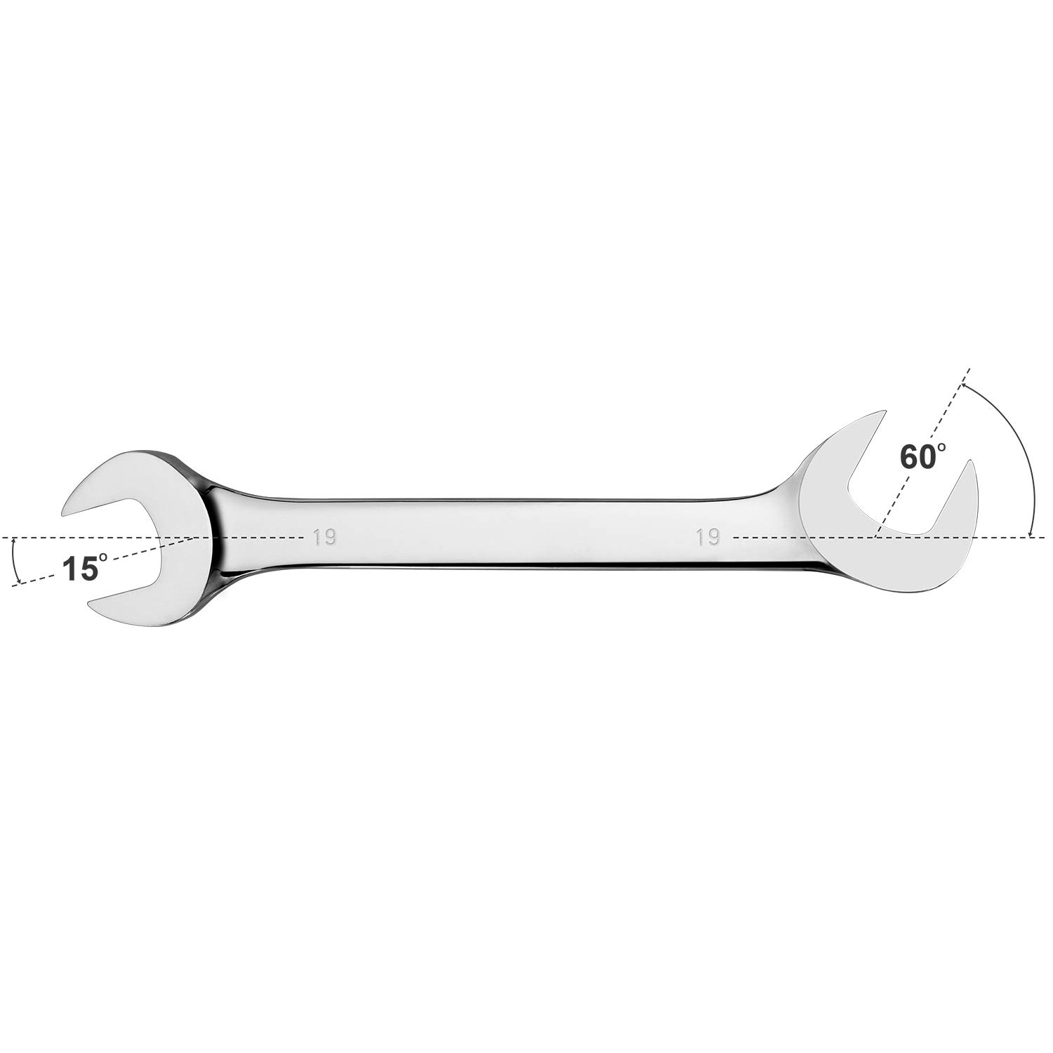 15-Piece Premium Angle Head Open End Wrench Set, Chrome Vanadium Steel, Mirror Chrome Finish | Include Metric Sizes 10, 11, 12, 13, 14, 15, 16, 17, 18, 19, 20, 21, 22, 23, 24mm with Storage Rack