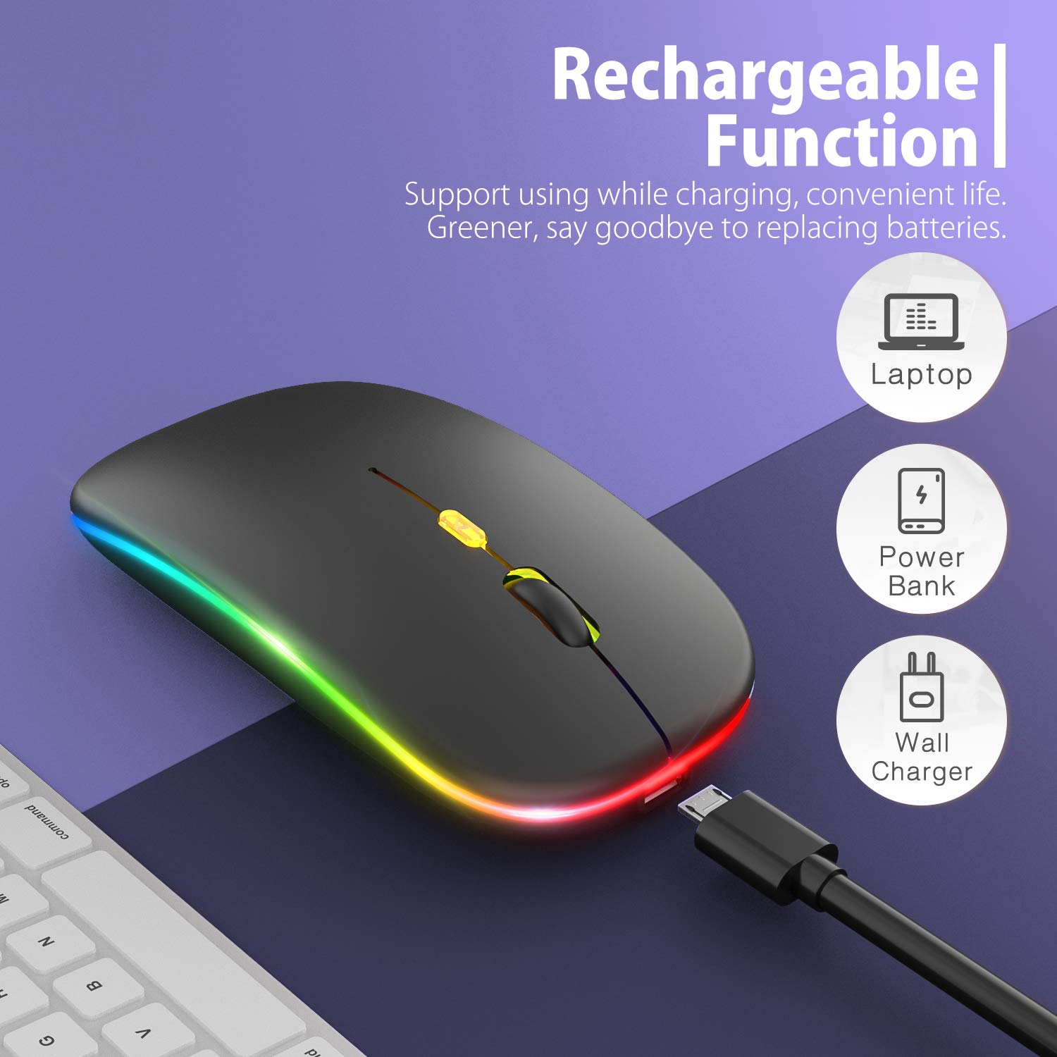 【Upgrade】 LED Wireless Mouse, Slim Silent Mouse 2.4G Portable Mobile Optical Office Mouse with USB & Type-c Receiver, 3 Adjustable DPI Levels for Notebook, PC, Laptop, Computer, MacBook (Black)