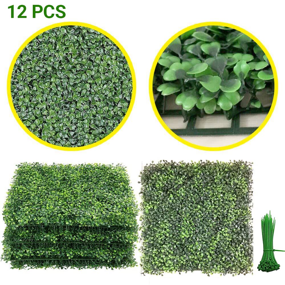 ZXMOTO 20’’ x 20’’ Artificial Boxwood Hedge Panels 12PCS Artificial Boxwood Panels Topiary Hedge Plant Faux Grass Wall Decoration Faux Greenery Wall Panel for Indoor Outdoor Garden Backyard Home Decor