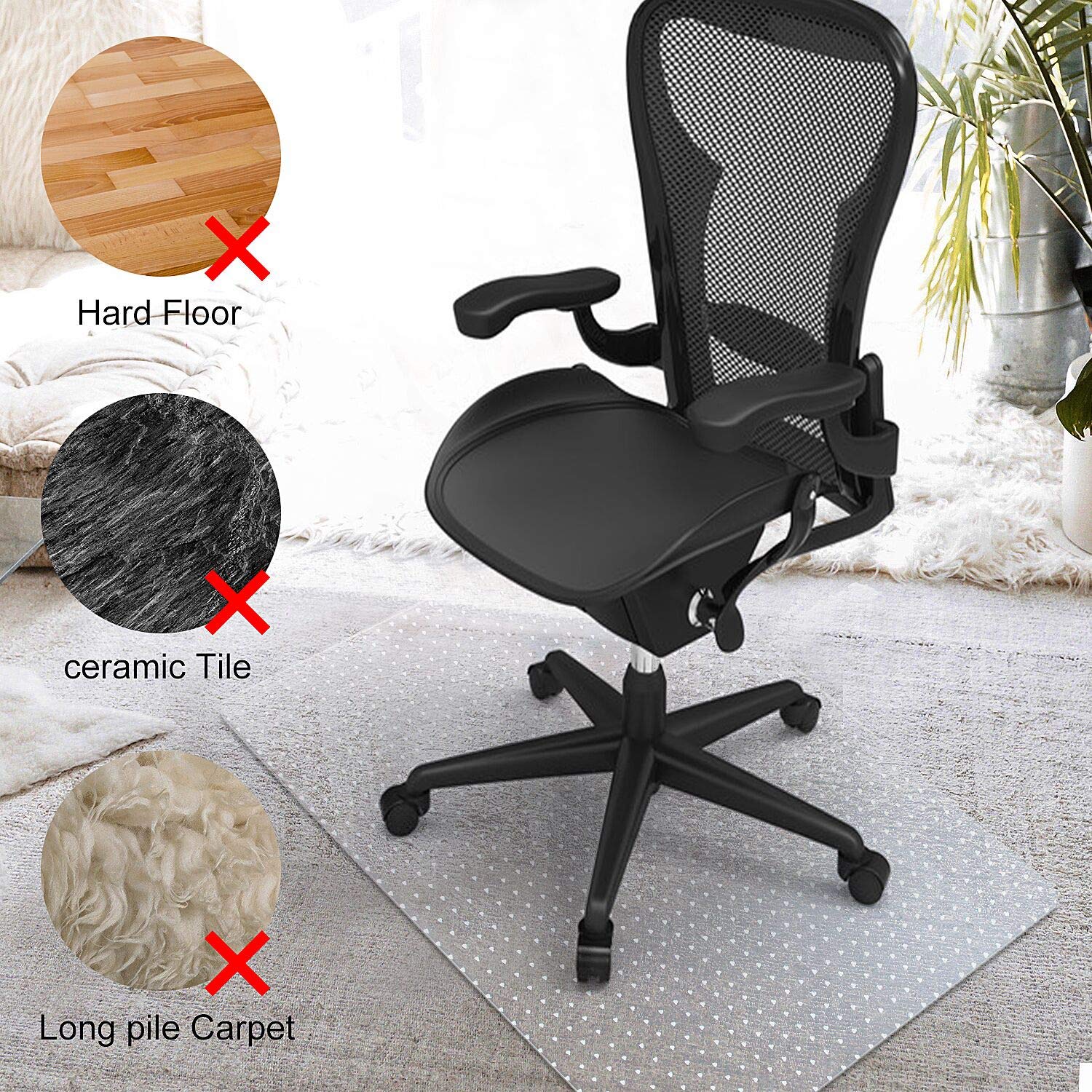 Kuyal Carpet Chair Mat, 48" x 30" PVC Home Office Desk Chair Mat for Floor Protection, Clear, Studded, BPA Free Matte Anti-Slip (30" X 48" Rectangle)