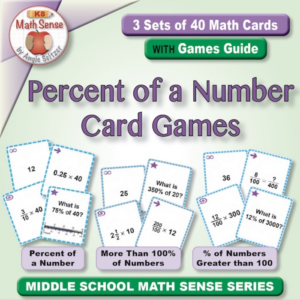 percent of a number card games: 3 sets of 40 math cards with games guide 6r19