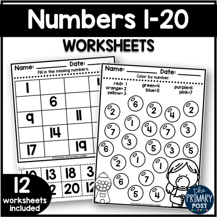 Numbers 1-20 Worksheets