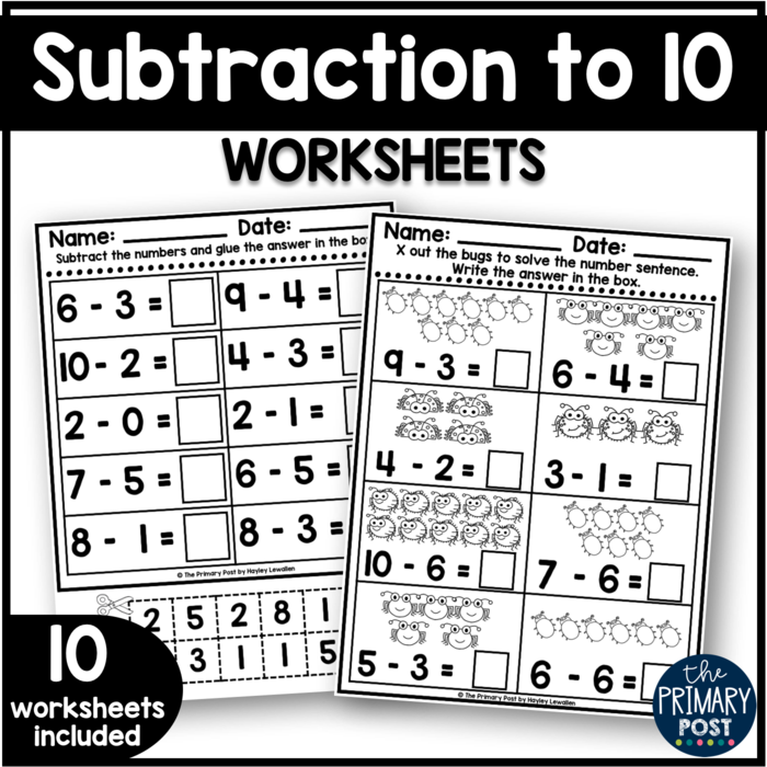 Subtraction to 10 Worksheets