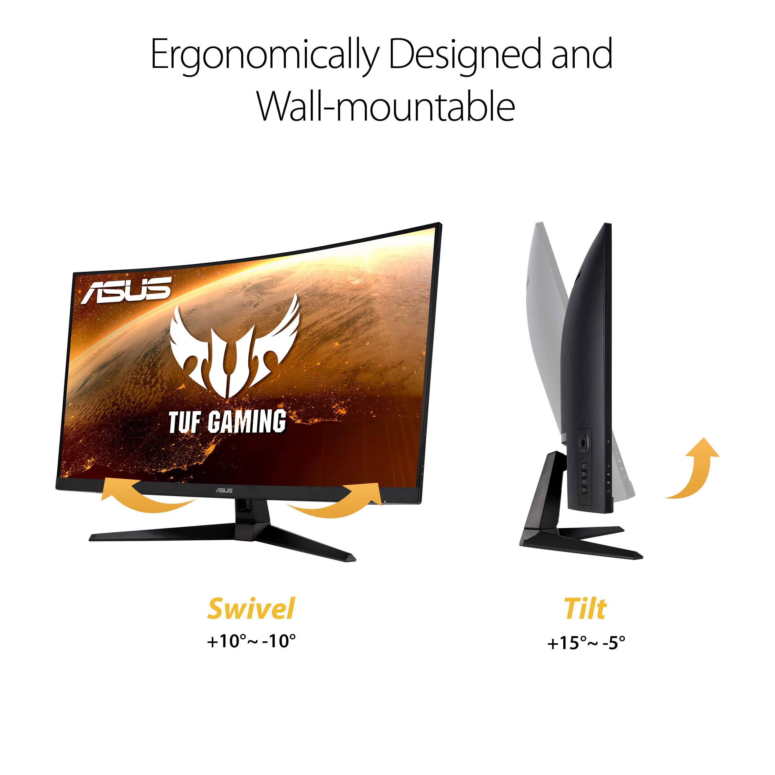 ASUS TUF Gaming 32" 1440P HDR Curved Monitor (VG32VQ1B) - QHD (2560 x 1440), 165Hz (Supports 144Hz), 1ms, Extreme Low Motion Blur, Speaker, FreeSync Premium, VESA Mountable, DisplayPort, HDMI,BLACK