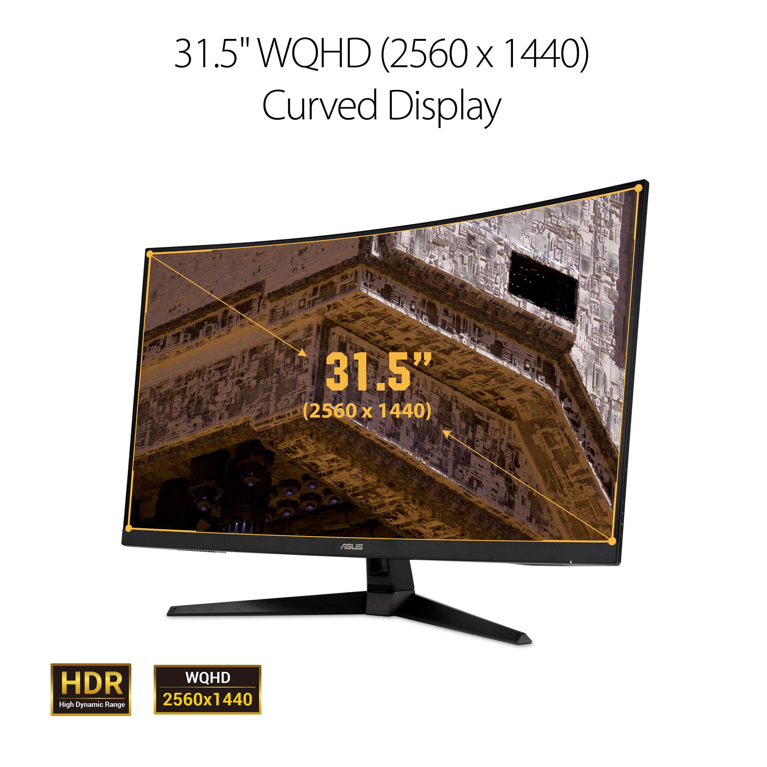 ASUS TUF Gaming 32" 1440P HDR Curved Monitor (VG32VQ1B) - QHD (2560 x 1440), 165Hz (Supports 144Hz), 1ms, Extreme Low Motion Blur, Speaker, FreeSync Premium, VESA Mountable, DisplayPort, HDMI,BLACK