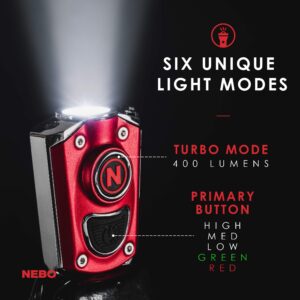 NEBO MYCRO USB Rechargeable LED Keychain Light, Tactical Keyring Flashlight Features 6 Light Modes High Lumens –Red