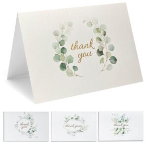 ellen j creations floral eucalyptus wedding thank you cards, pack of 48, 4x6, blank, smudge-free, heavyweight cardstock, gold foil, envelopes