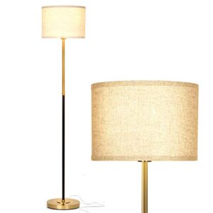 brightech emery led floor lamp, mid-century standing lamp for bedroom reading, modern lamp for living rooms & offices, great living room décor, tall lamp with drum shade & brass finish