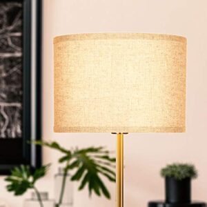 Brightech Emery LED Floor Lamp, Mid-Century Standing Lamp for Bedroom Reading, Modern Lamp for Living Rooms & Offices, Great Living Room Décor, Tall Lamp with Drum Shade & Brass Finish