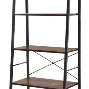 CHADIOR Ladder Bookshelf, 5-Tier Industrial, Freestanding Tall Wooden and Metal Frame Shelf, Narrow Etagere Bedroom and Living Room Easy Assembly Bookcases, Rustic Brown