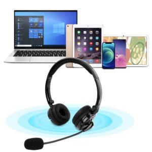 Golvery Bluetooth Headset with Microphone, Wireless Bluetooth Headphone for Phone/Laptop/PC, CVC6.0 Noise Cancelling Mic for Office Skype On-line Conference, Dual Link, Auto Reconnect, Foldable Design