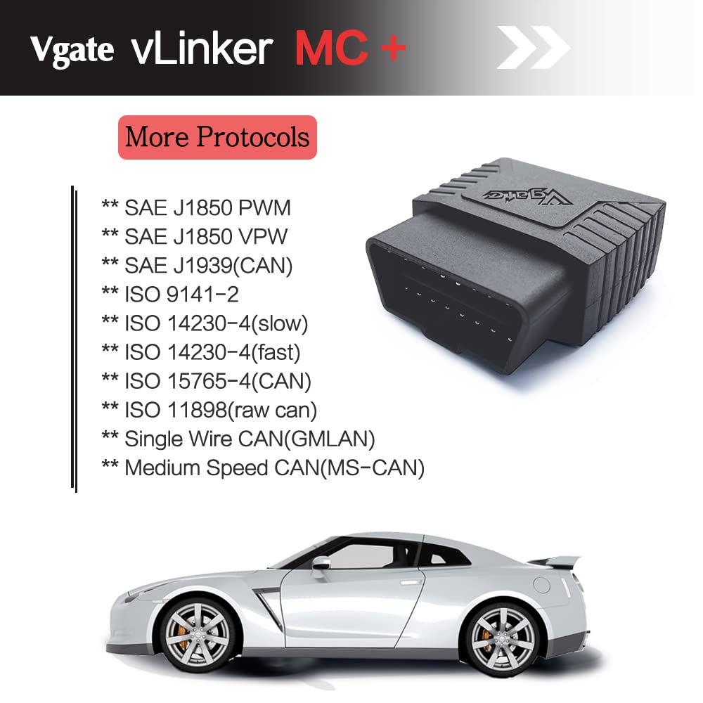 Vgate vLinker MC+ Bluetooth OBD2 Car Diagnostic Scan Tool for iOS, Android & Windows