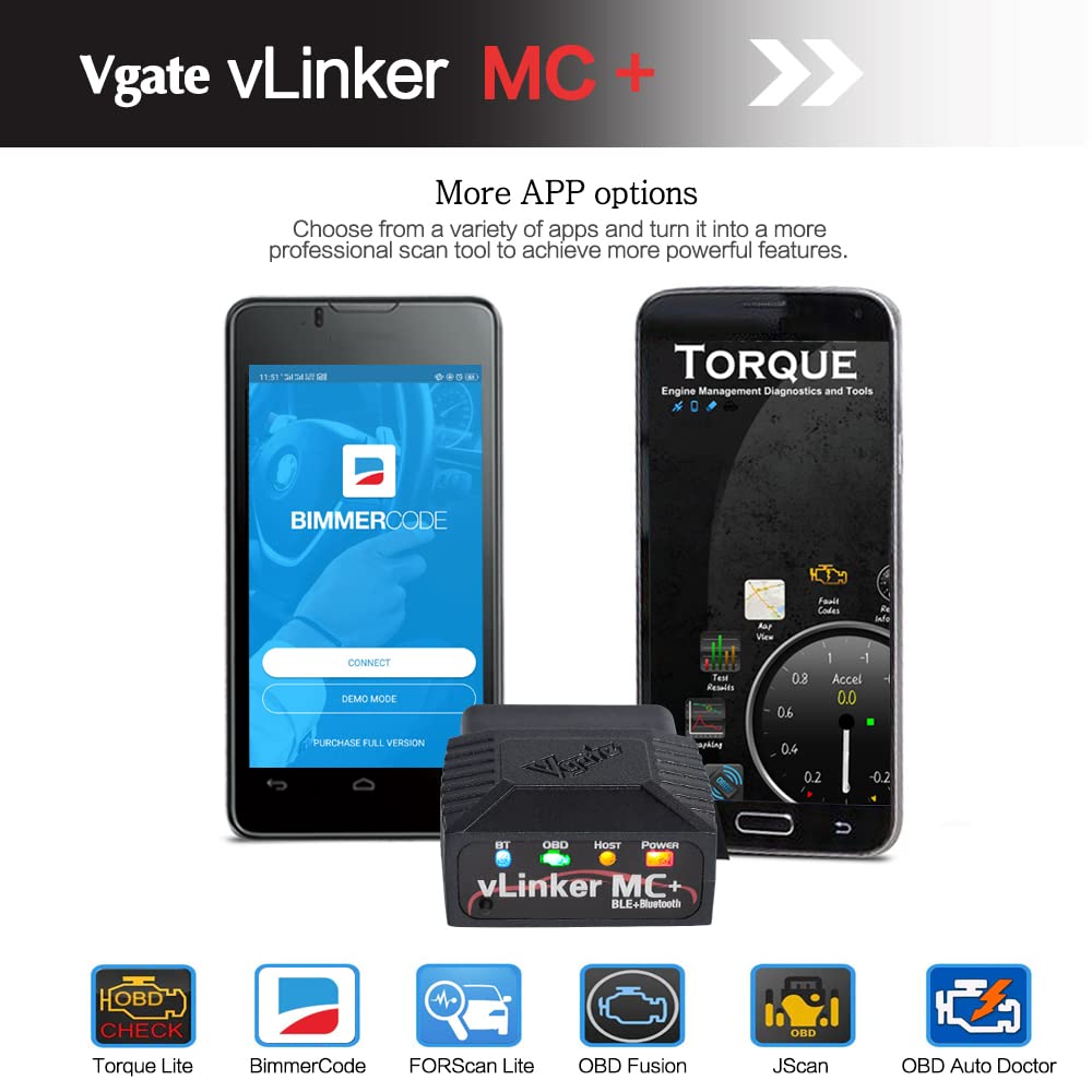 Vgate vLinker MC+ Bluetooth OBD2 Car Diagnostic Scan Tool for iOS, Android & Windows