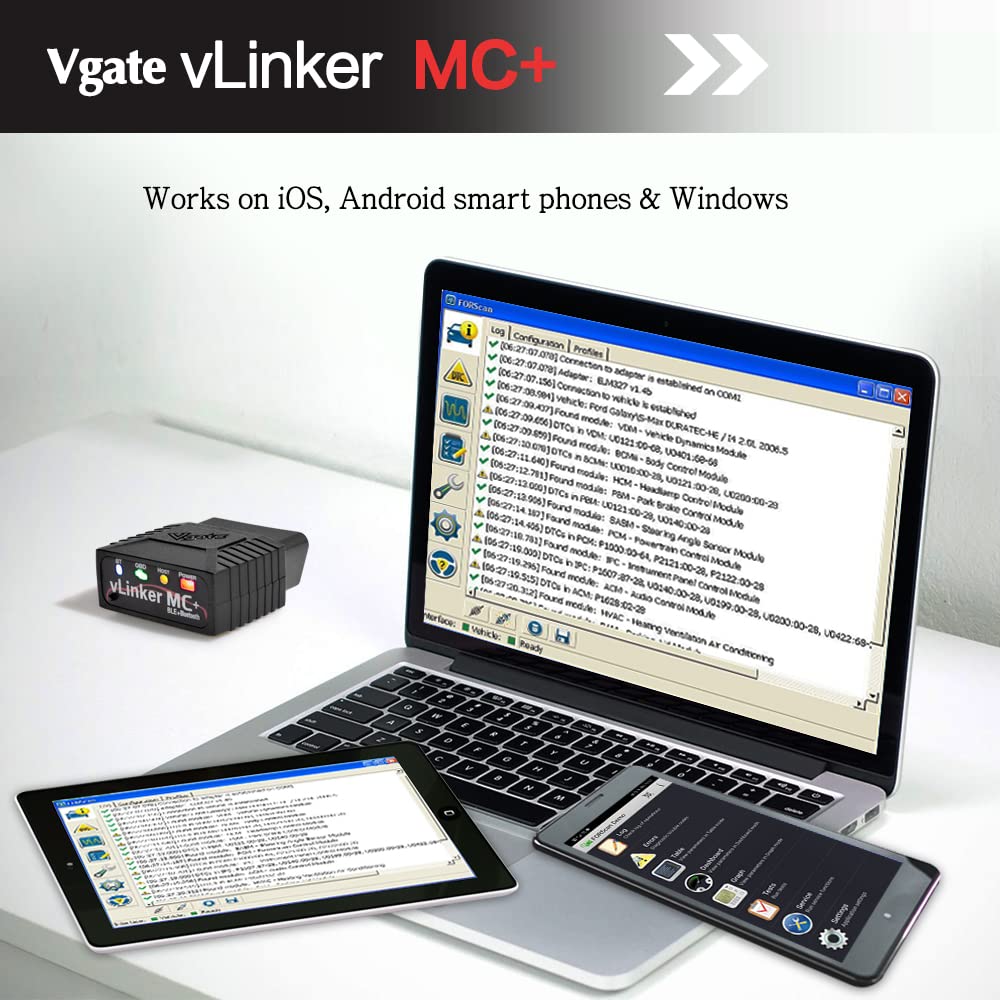 Vgate vLinker MC+ Bluetooth OBD2 Car Diagnostic Scan Tool for iOS, Android & Windows