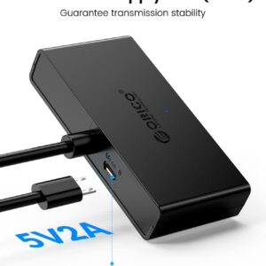 ORICO 4-Port USB 3.0 hub, USB hub 3.0 with Power Supply Port[Charging Not Supported], 5 ft Data Cable for Desktop, iMac, Surface Pro, XPS, USB Flash Drives, Mobile HDD, and More - Black