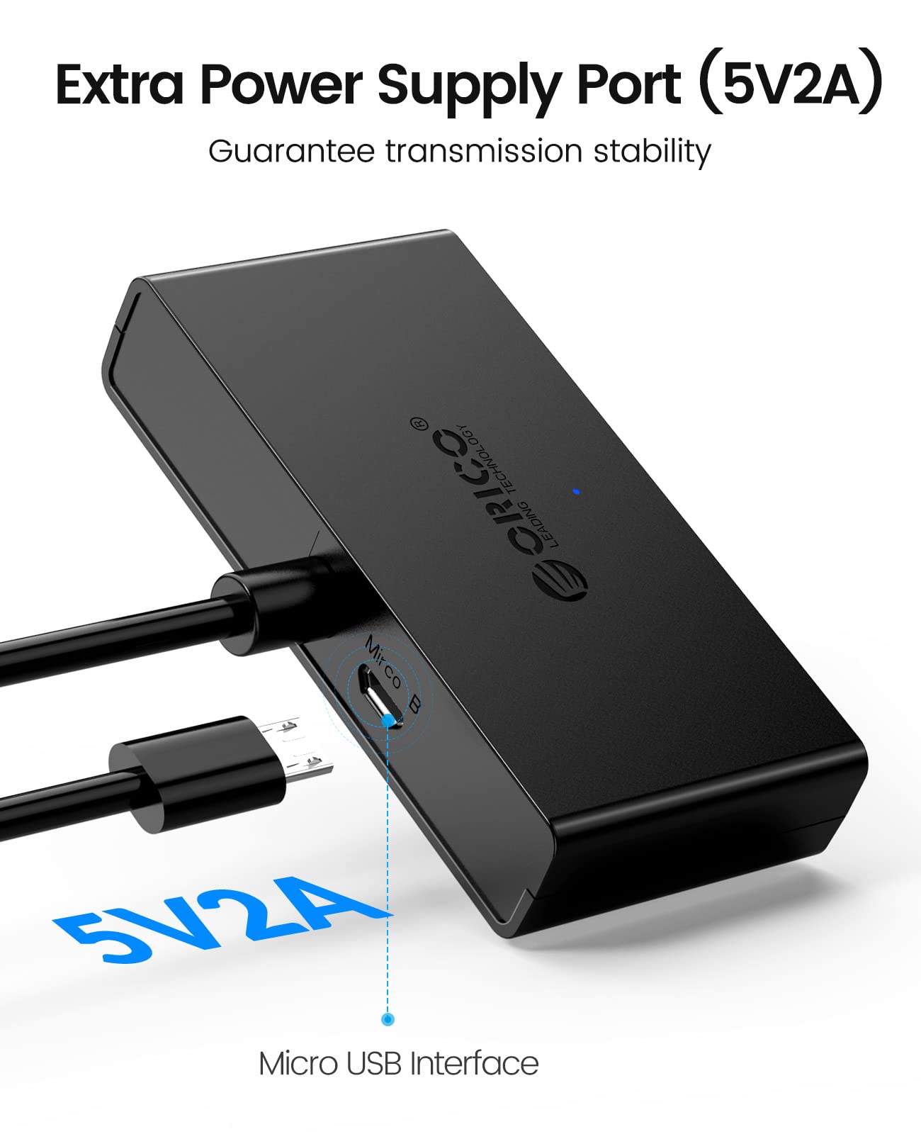 ORICO 4-Port USB 3.0 hub, USB hub 3.0 with Power Supply Port[Charging Not Supported], 5 ft Data Cable for Desktop, iMac, Surface Pro, XPS, USB Flash Drives, Mobile HDD, and More - Black