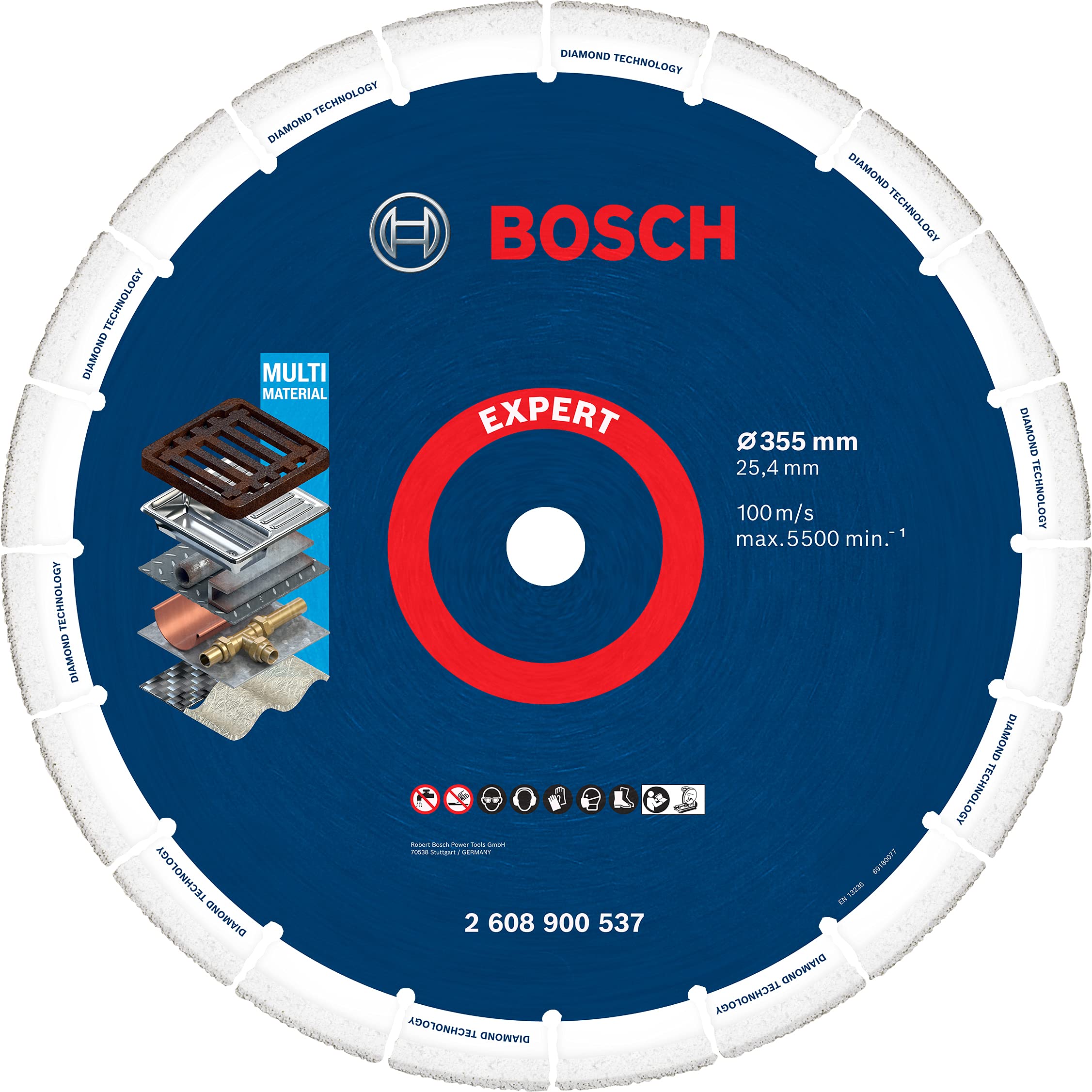 Bosch Professional 1x Expert Diamond Metal Wheel Large Size Cutting Disc (for Cast Iron, Ø 355 mm, Accessories Petrol Saw, Chop Saw)