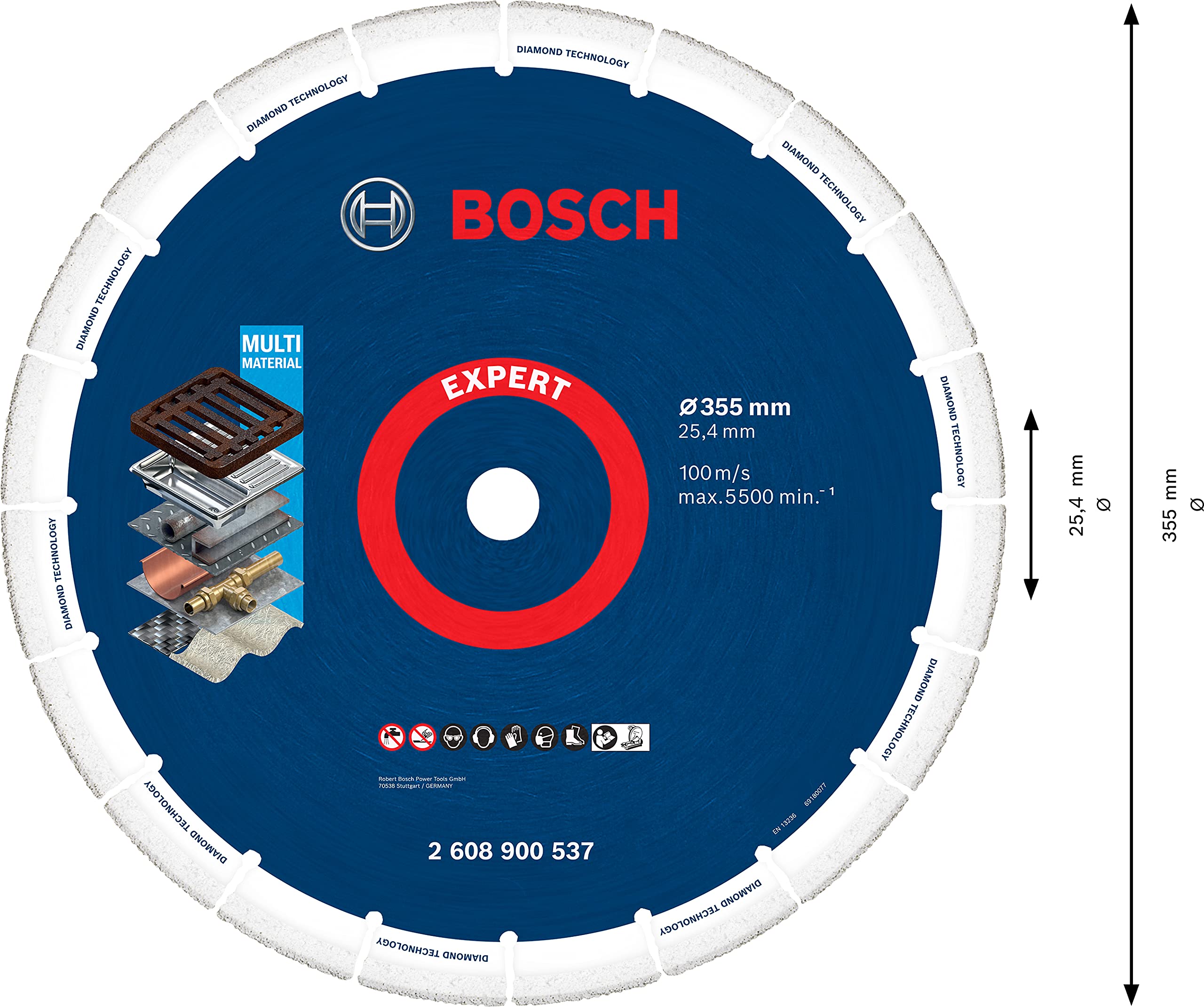 Bosch Professional 1x Expert Diamond Metal Wheel Large Size Cutting Disc (for Cast Iron, Ø 355 mm, Accessories Petrol Saw, Chop Saw)