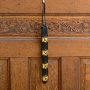 Amish Crafted Leather Strap Arctic Sleigh Bell Door Hanger Hanging Jingle Bells (Black Leather, 14 Inches)