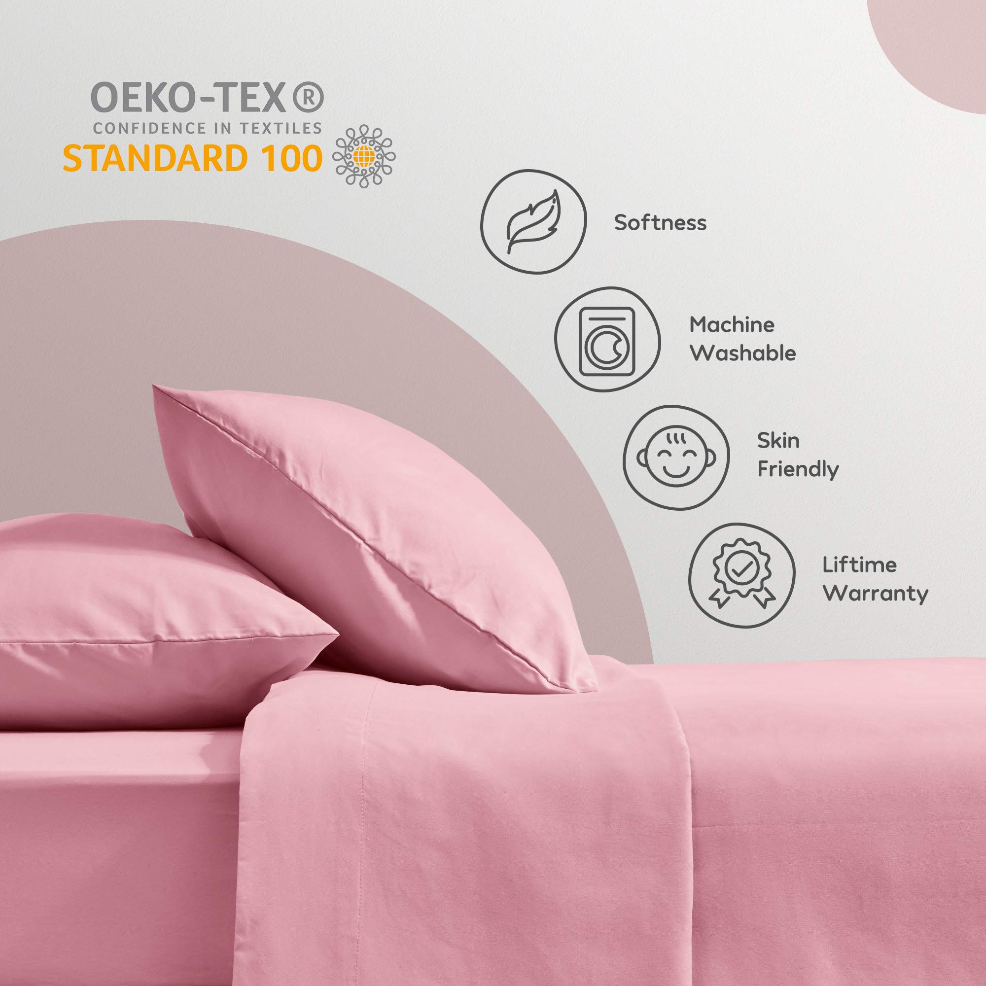 SLEEP ZONE Kids Twin Bed Sheets Set 3-Piece - Super Soft & Cute Kids Sheet Set with Flat Sheet, Fitted Sheet, Pillowcase (Twin, Ballet Pink)