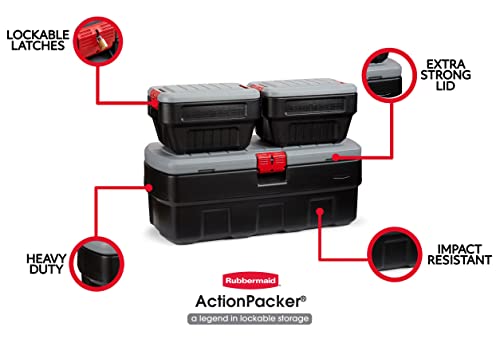 Rubbermaid ActionPacker️ 48 Gal with 8 Gal Containers Nested, Lockable Storage Bins, Industrial, Rugged Storage Container Bundle with Lids