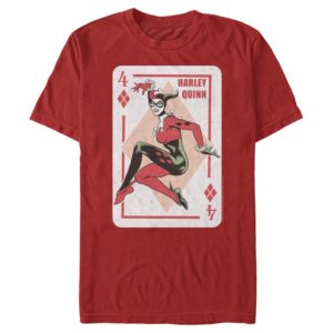 dc comics mens harleyq playing card t-shirt, red, x-large us