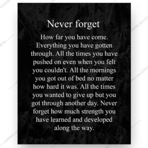 Never Forget How Far You Have Come - Inspirational Wall Art Print, Typographic Picture Print For Office Desk Decor, Living Room Décor, Studio Display, Great Motivational Wall Art Gift, Unframed 8x10