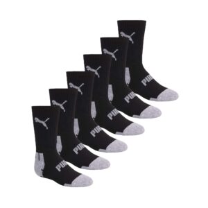 puma boys 6 pack cut crew socks, black/grey, 9 11 us