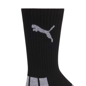 PUMA boys 6 Pack Cut Crew Socks, Black/Grey, 9 11 US