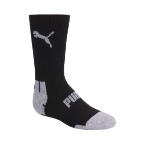 PUMA boys 6 Pack Cut Crew Socks, Black/Grey, 9 11 US