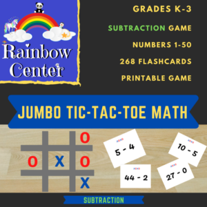 jumbo tic tac toe math game - subtraction - grades k-3 using number combinations 1-50 - printable game activity