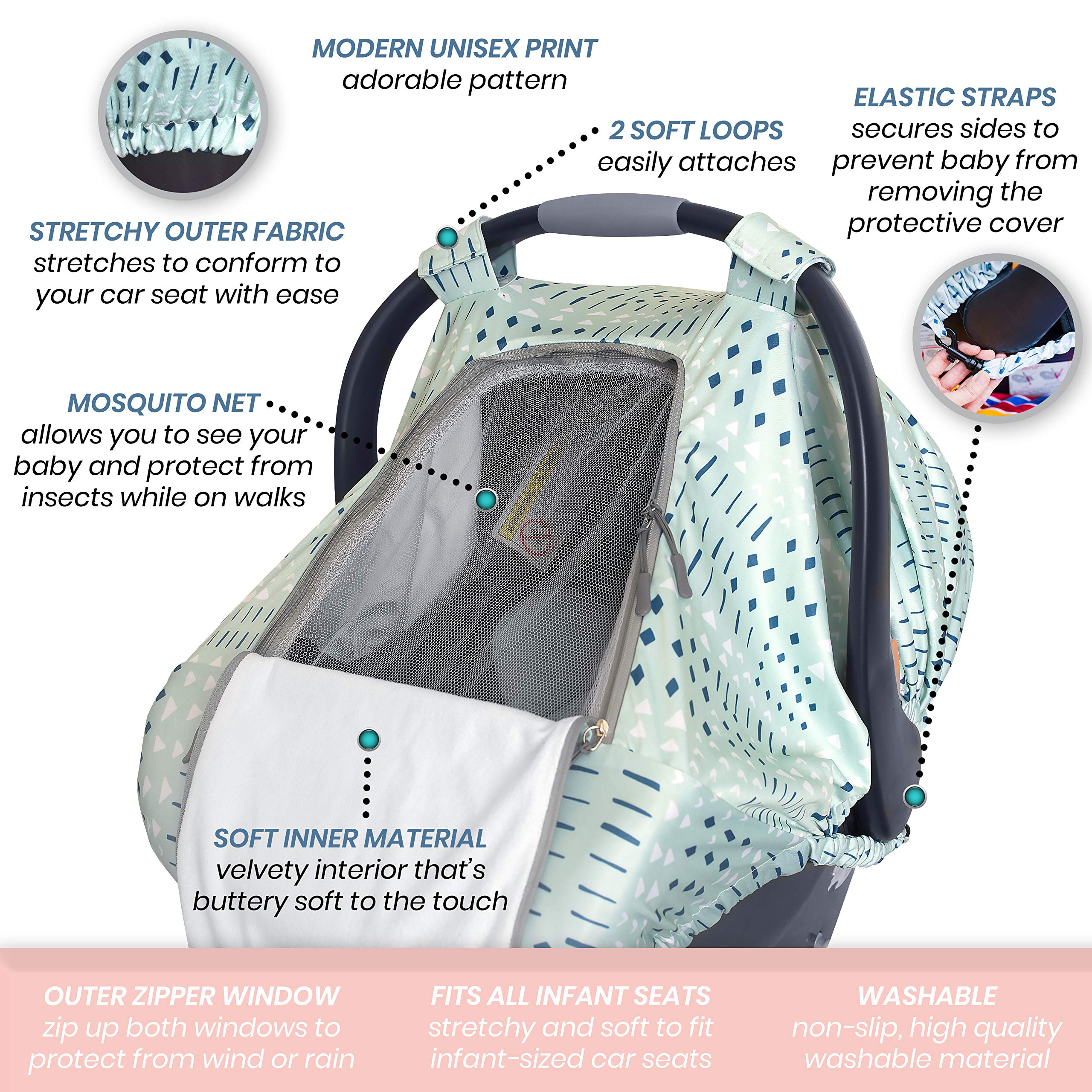 Bristin Baby Car Seat Canopy Stroller Covers for Infant Boy and Girl Babies Stretchy and Kick Proof with Net Multi Use Soft and Breathable (Teal)