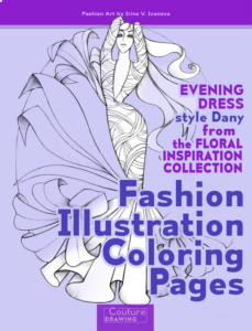 evening dress from the floral inspiration collection. style "dany." fashion illustration coloring pages.