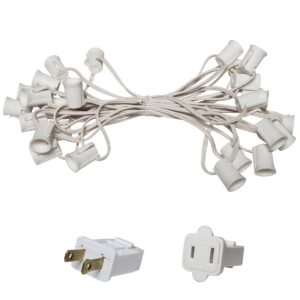 wintergreen lighting c9/e17 light stringer, e17 sockets, 12” socket spacing, outdoor string light patio stringer, fits c9/e17 size incandescent or led bulbs (25 ft / 25 sockets, white wire)