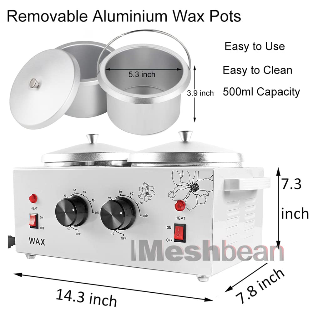 Double Wax Warmer Professional Electric Heater Hair Removal Dual Parrafin Hot Facial Skin Equipment SPA Adjustable Temperature with 140 Wooden Sticks