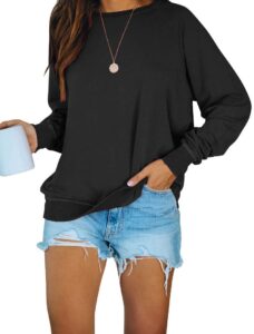 prettoday women's casual crew neck sweatshirts raglan long sleeve solid tunic tops loose pullovers black