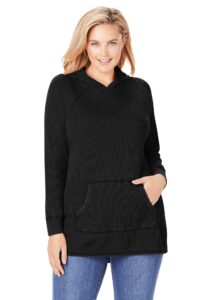 woman within women's plus size washed thermal hooded sweatshirt - 22/24, black