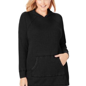 Woman Within Women's Plus Size Washed Thermal Hooded Sweatshirt - 22/24, Black