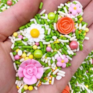 wildflower bloom sprinkle mix by simply sucré | boho baby shower | boho cupcake | wedding | quality sprinkles | sprinkle mix | cake sprinkles | 4 oz. 8oz. 16 oz. 24 oz. | bulk sprinkles (8 oz jar)